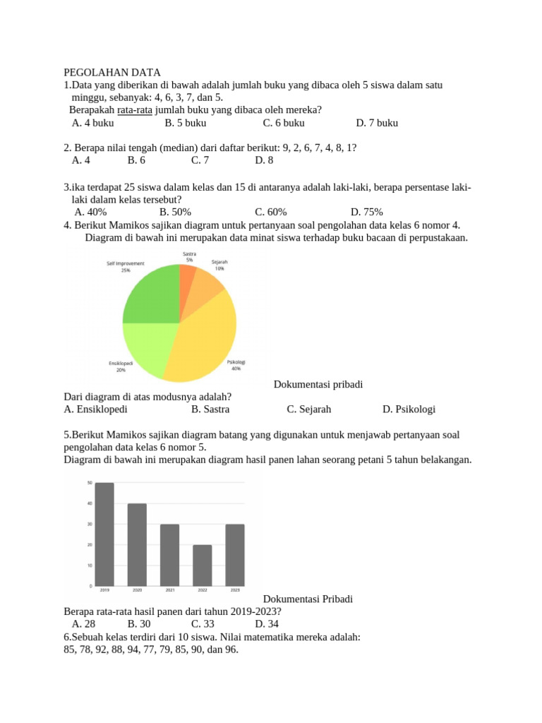 Soal Dan Pembahasan Pengolahan Data Kelas 6 A | PDF