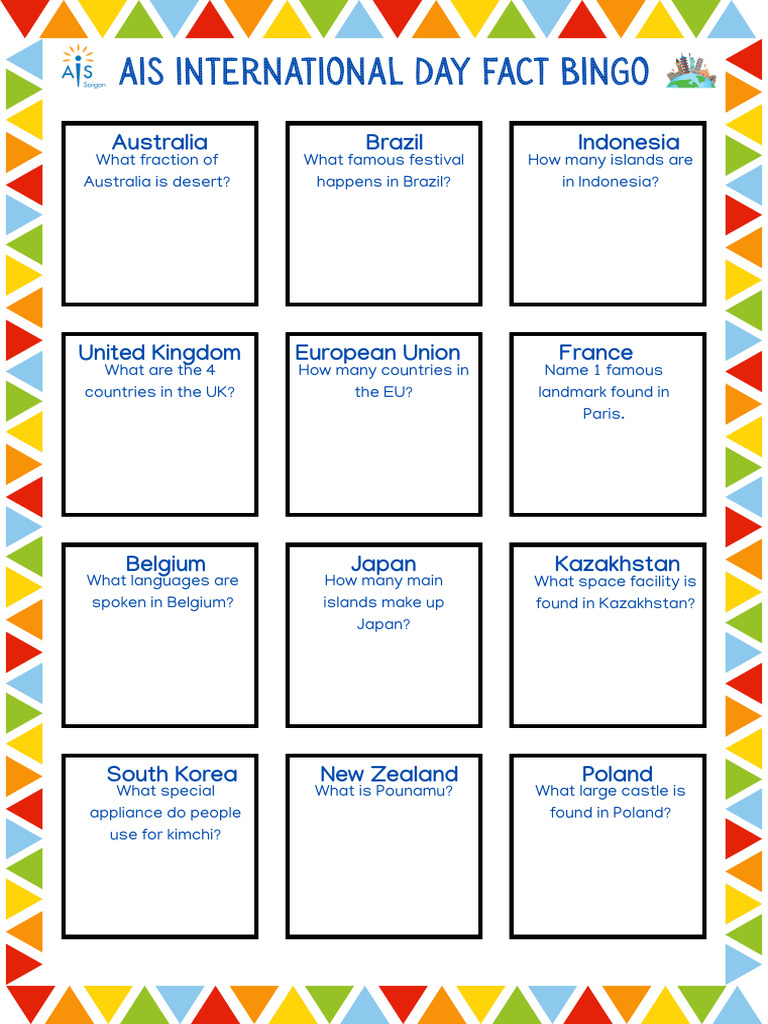 International Day Fact Bingo Game | PDF | Australia