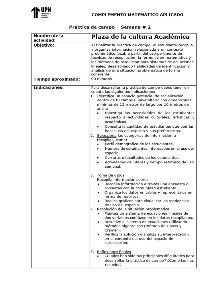 Práctica de Campo Semana 2 | PDF | Ecuaciones | Matemáticas Aplicadas