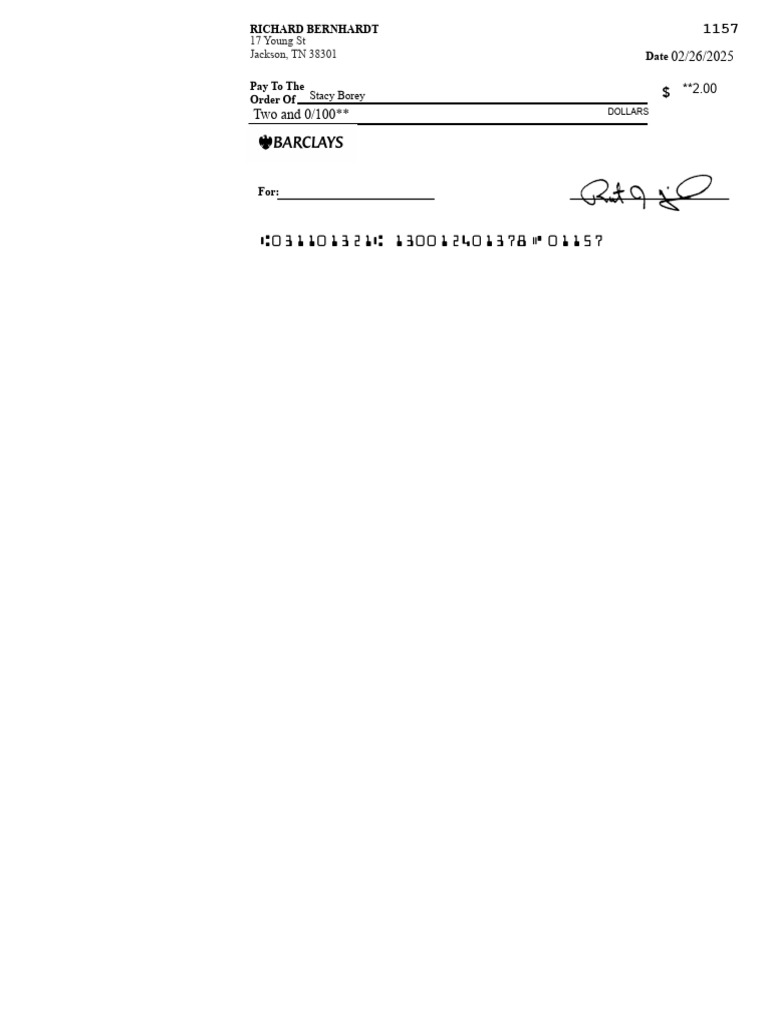 Richard Bernhardt Payment to Stacy Borey | PDF