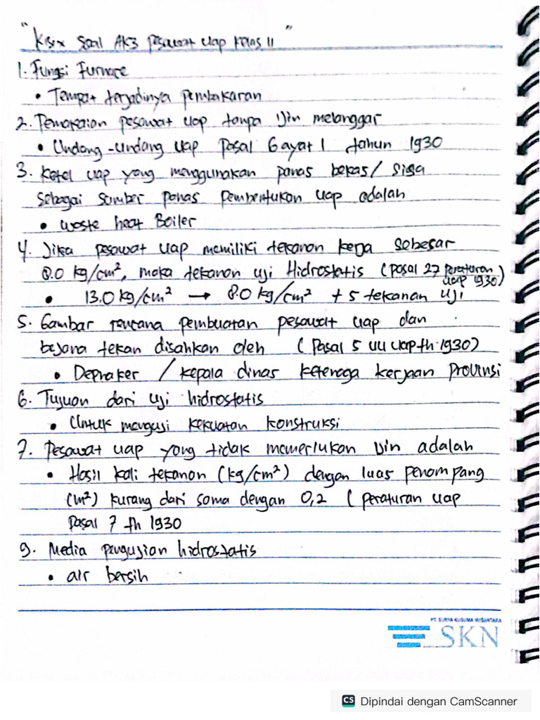 Kisi2 Soal AK3 Pesawat Uap Kelas 2 | PDF