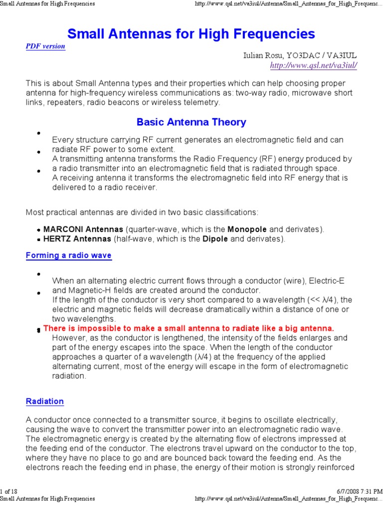 Small Antennas For High Frequencies | PDF | Antenna (Radio ...