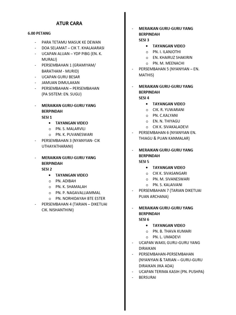 Finalised Atur Cara Mega Perpisahan | PDF