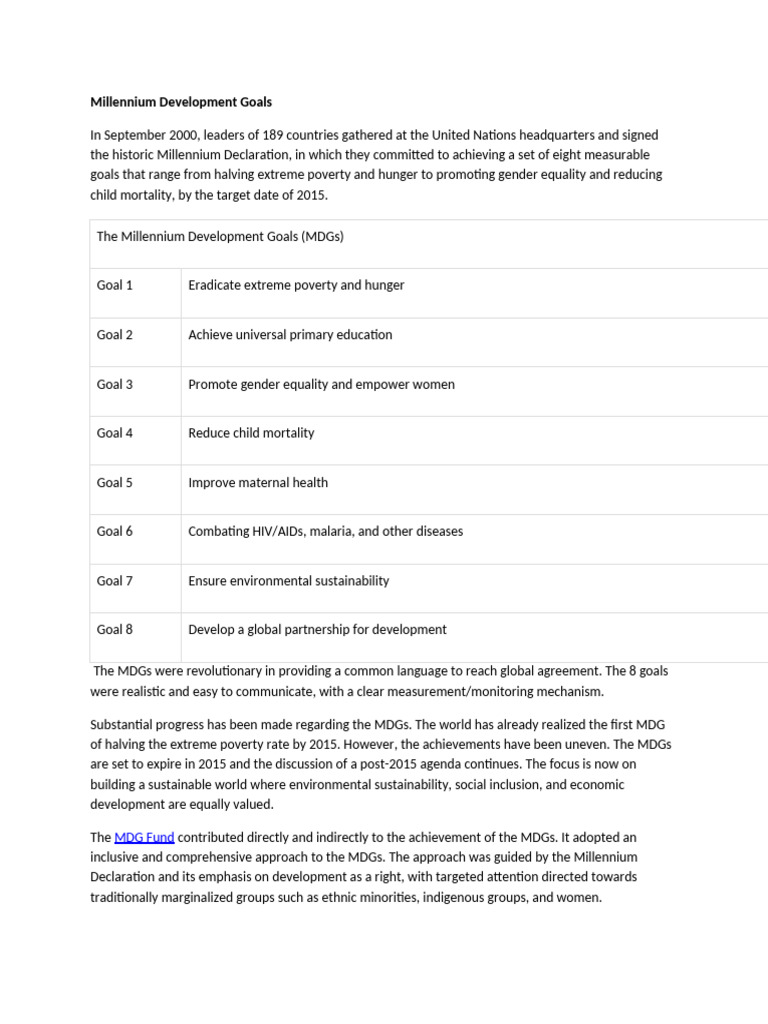 Overview of Millennium Development Goals | PDF | Millennium Development ...