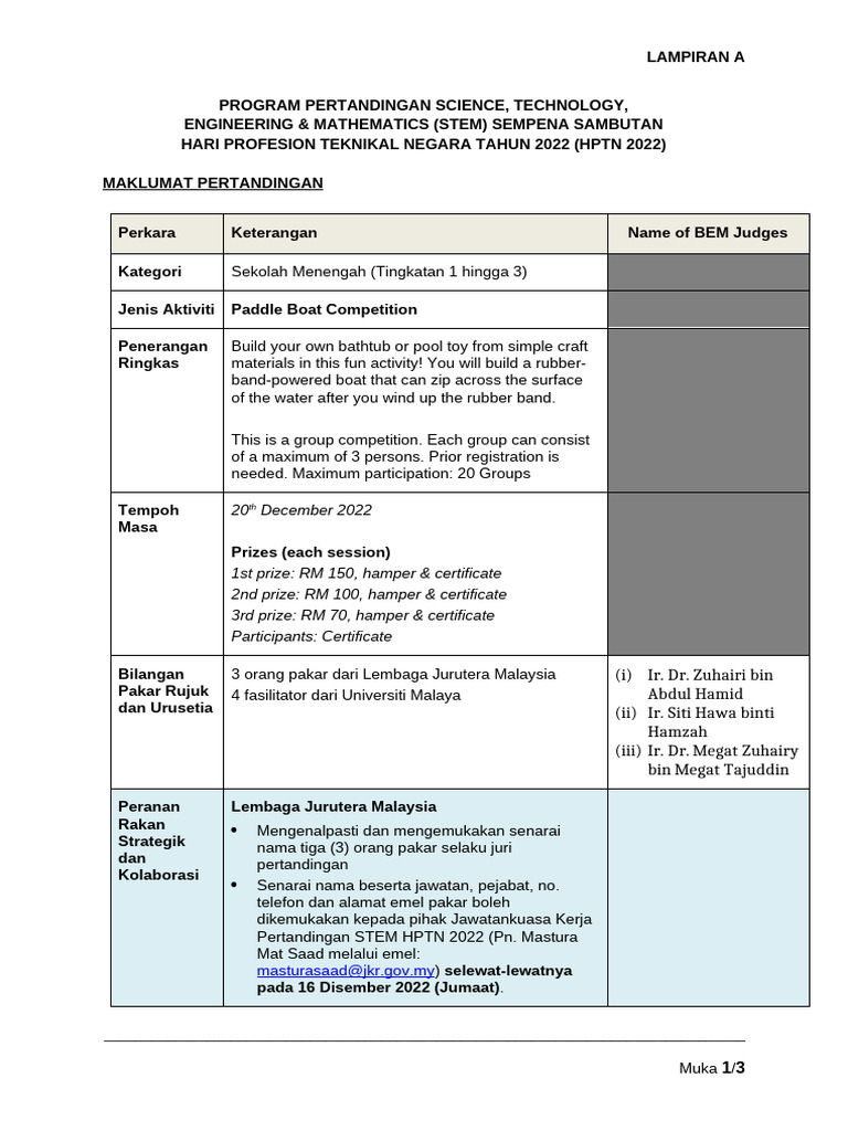 Lampiran a - Pertandingan Stem Sempena Sambutan Hptn 2022 (Bemrev) | PDF