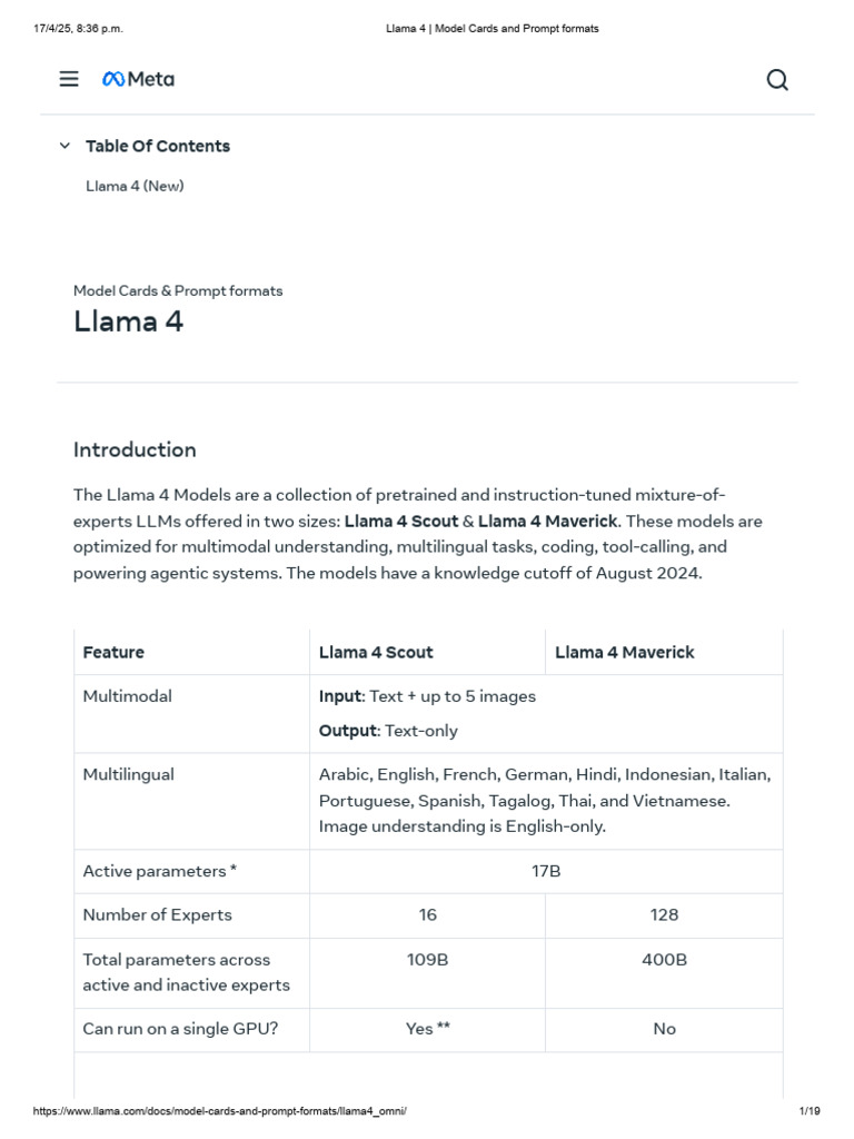 Llama 4 - Model Cards and Prompt Formats | PDF | Parameter (Computer Programming) | Software ...