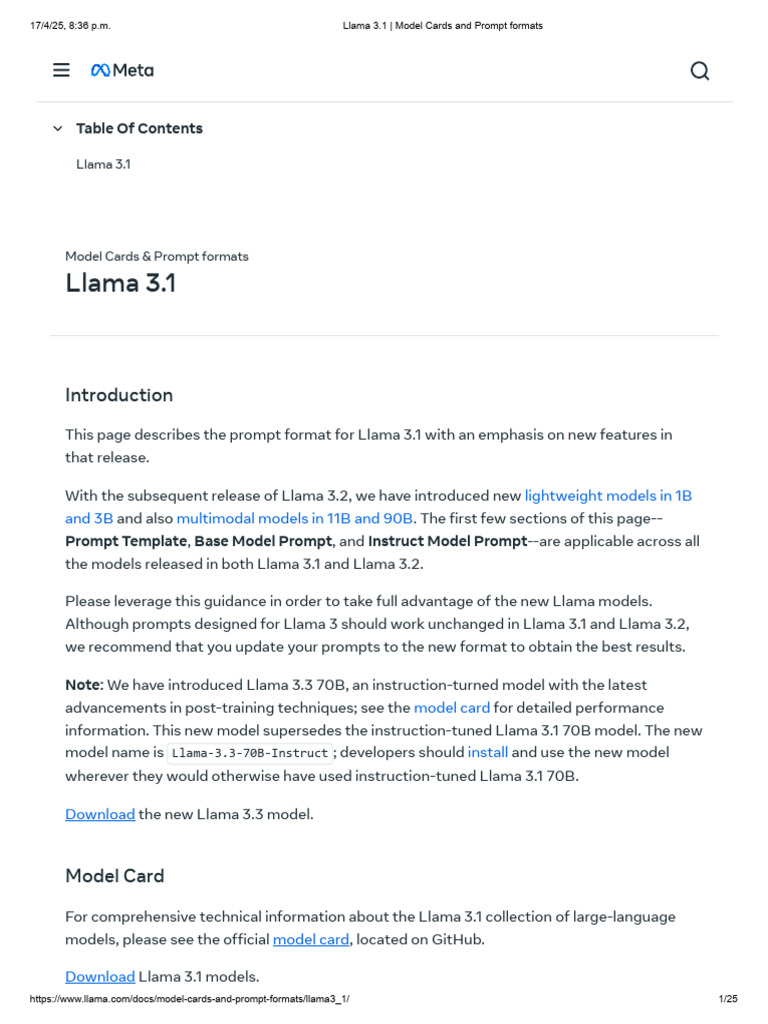 Llama 3.1 - Model Cards and Prompt Formats | PDF | Parameter (Computer Programming) | Computing
