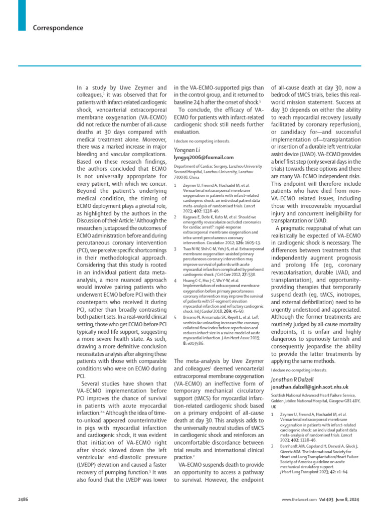 VA ECMO For Infarct Related Cardiogenic Shock - Lanc - 14 | PDF ...