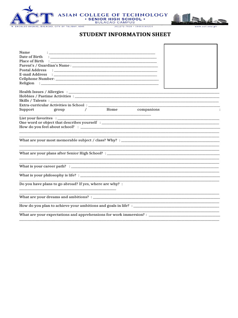 Student Information Sheet | PDF