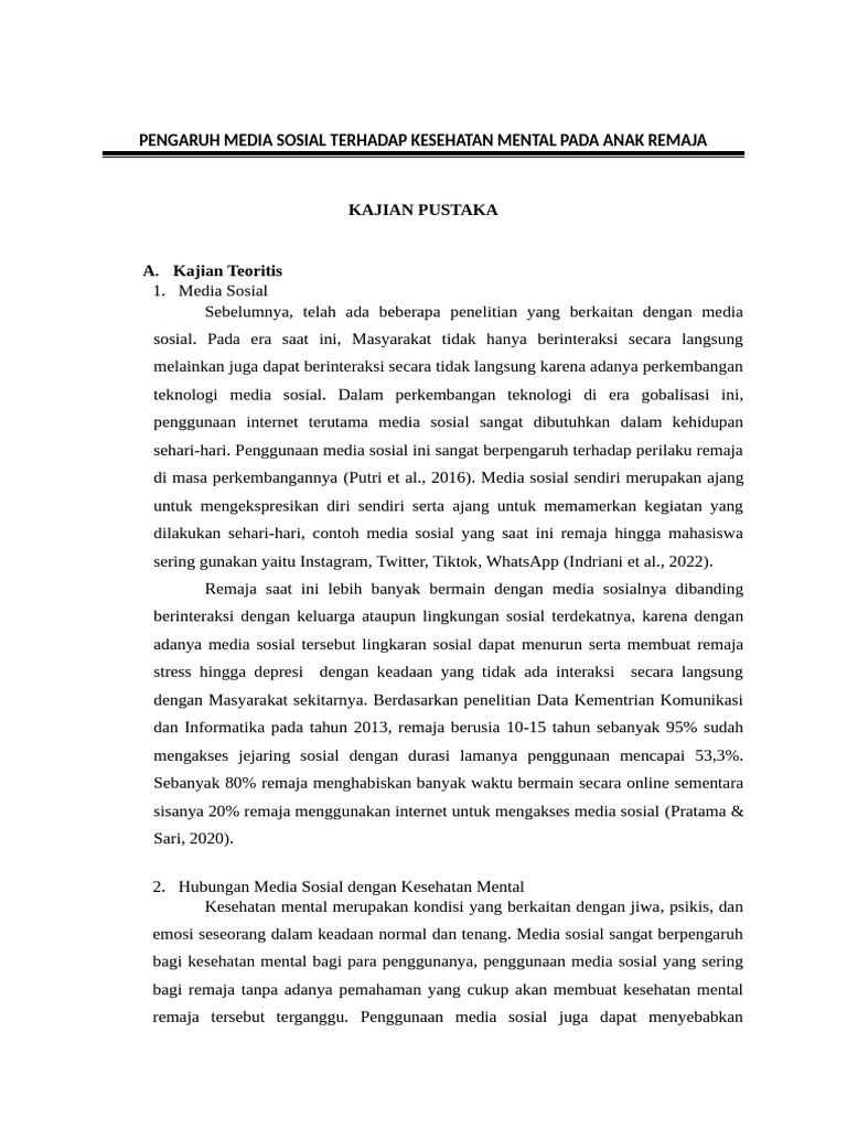 Pengaruh Media Sosial Terhadap Kesehatan Mental Dan Pemikiran Kritis Pada Anak Remaja Hingga ...