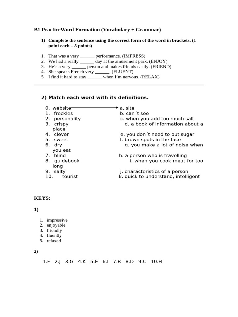B1 Practice Grammar and Vocabulary Practice | PDF