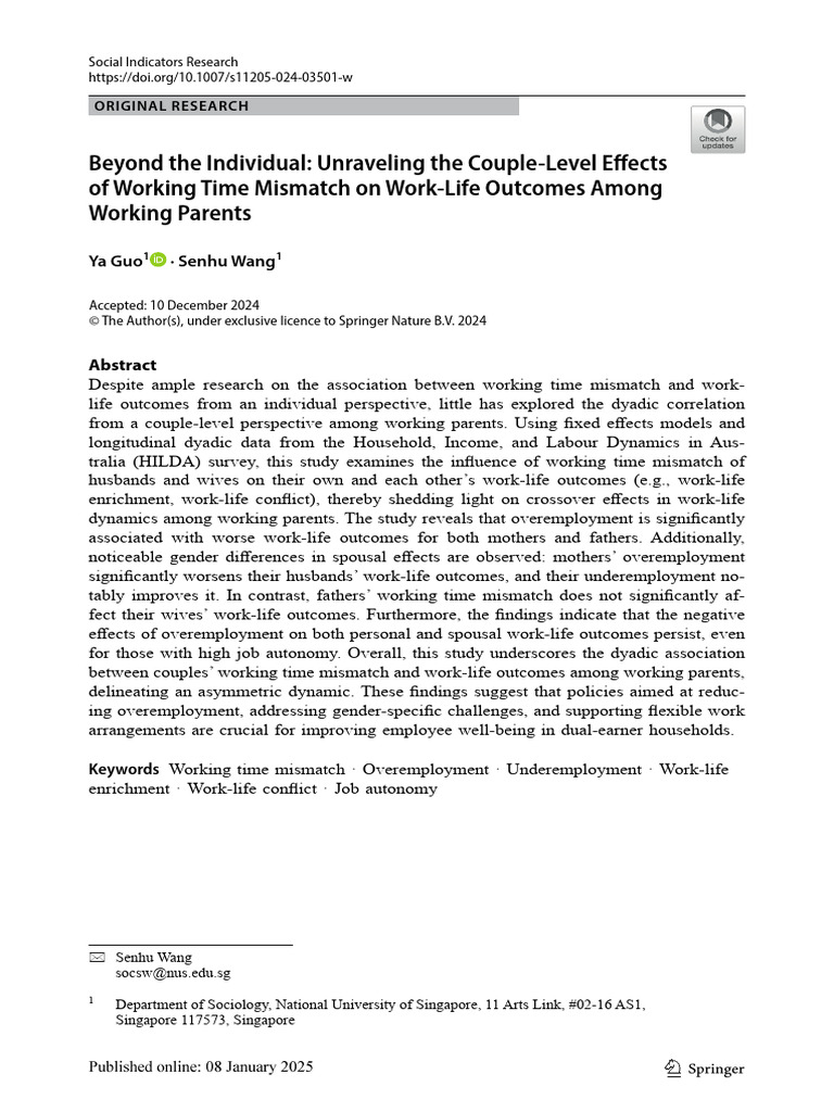 Guo & Wang 2025 - BEYOND The INDIVIDUAL Unraveling The Couple-Level Effects of Working Time ...