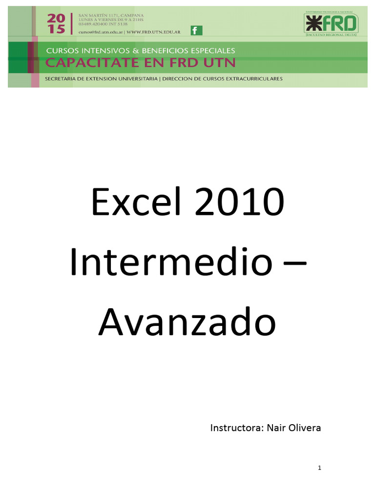 Manual Excel 2010 Avazado-Intermedio | PDF | Microsoft Excel | Botón (Computación)