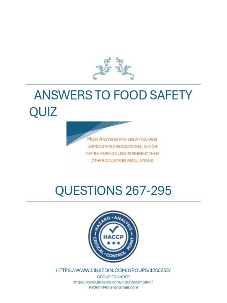 New Food Safety Quiz Answers 267 295 1720237125 | PDF | Foodborne ...
