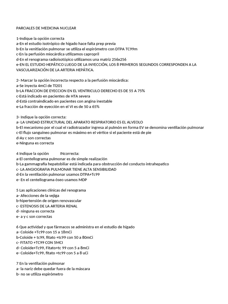 2 Parcial PARCIAL DE MEDICINA NUCLEAR | PDF | Riñón | Desintegración ...