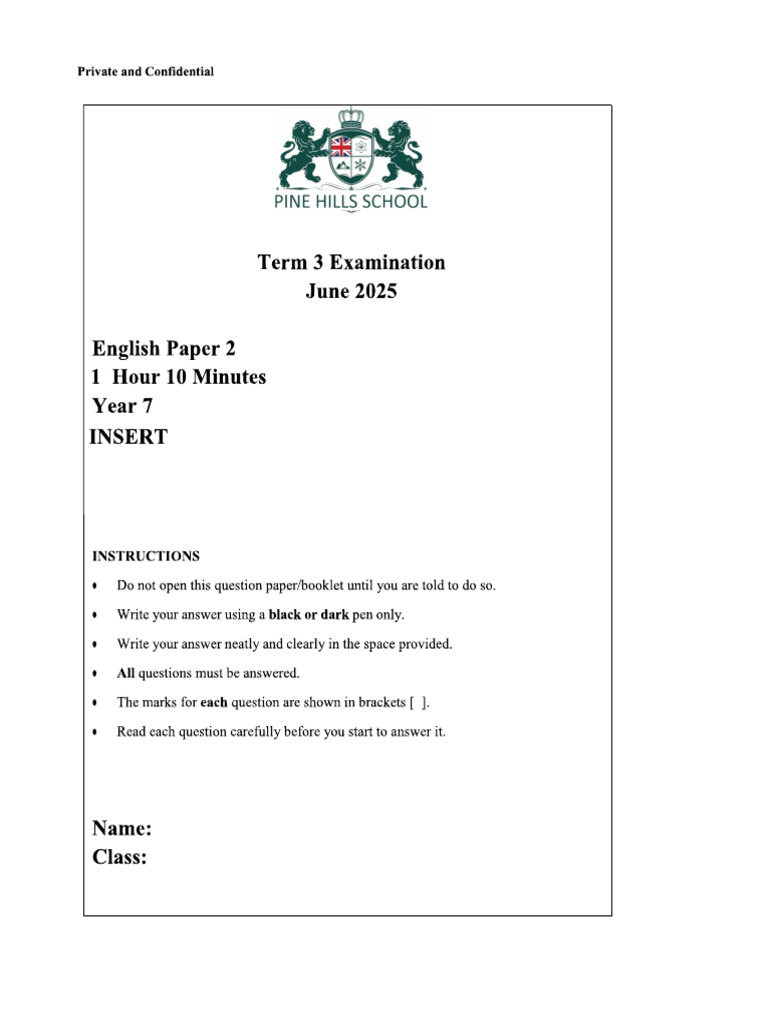 Y7 T3 Exam P2 Ins | PDF