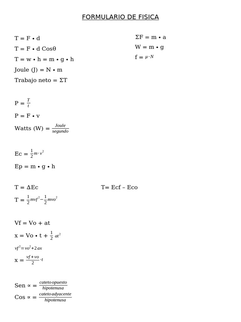 Formulario de Fisica | PDF
