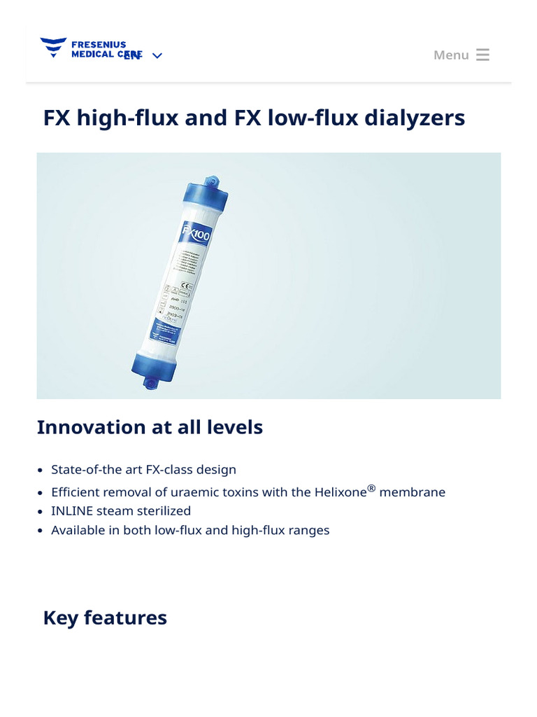 FX High and Low-Flux Dialyzers - Fresenius Medical Care | PDF | Hemodialysis | Sterilization ...