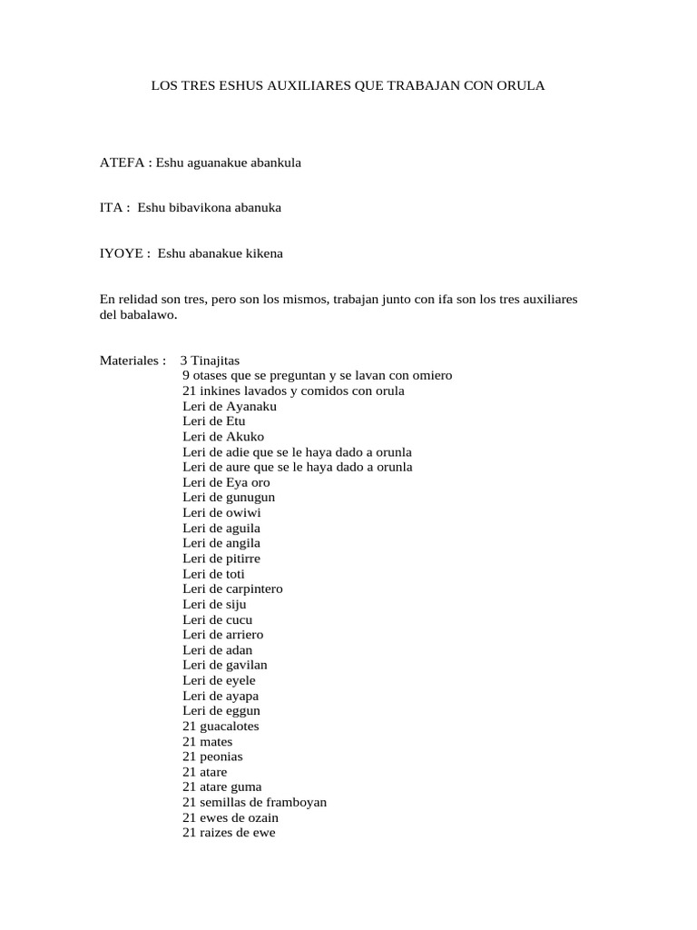 Los Tres Eshus Auxiliares Que Trabajan Con Orula | PDF
