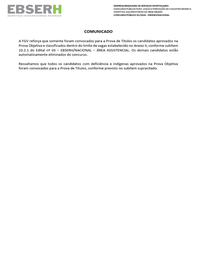 Comunicado Prova de Titulos Assistencial | PDF