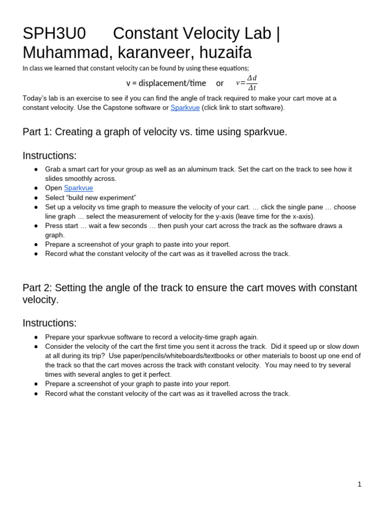 Sparkvue Constant Velocity Lab | PDF | Velocity | Physical Phenomena