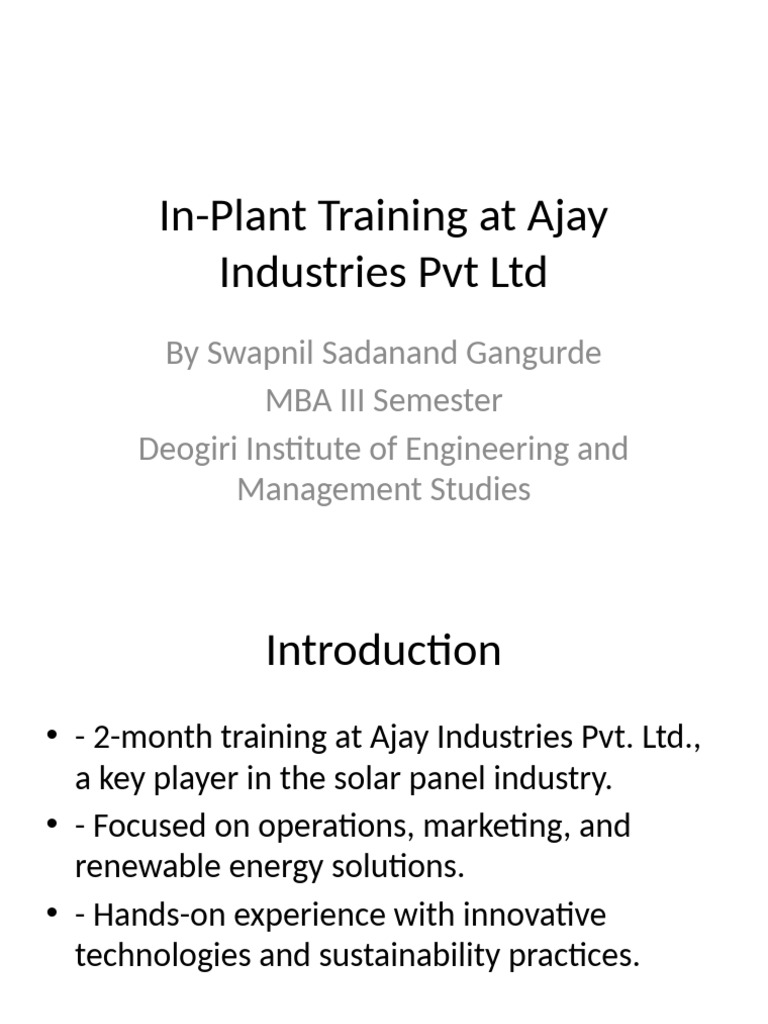 In Plant Training Ajay Industries | PDF