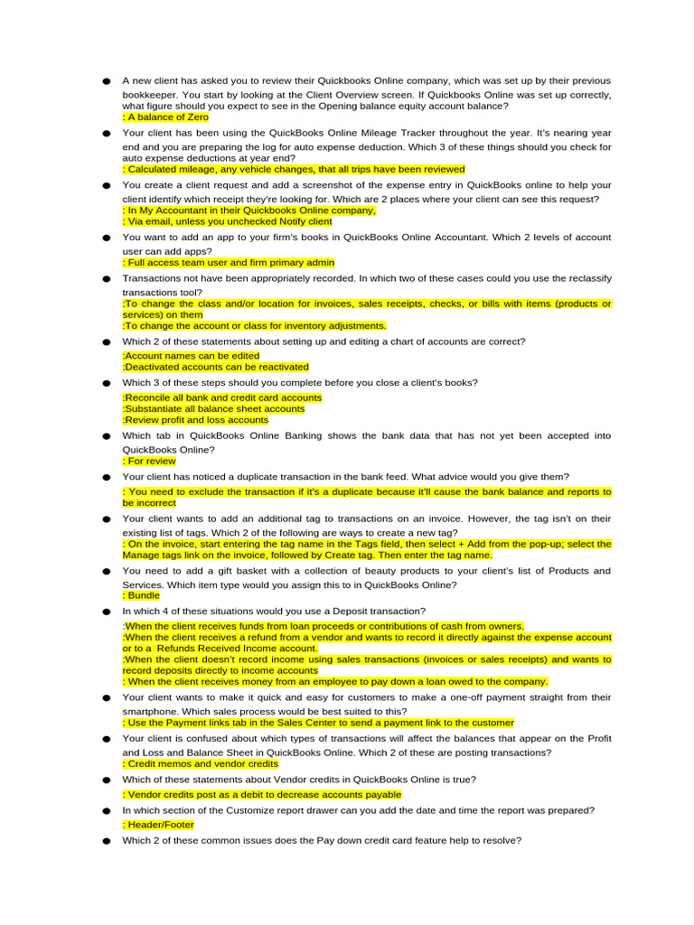 Quickbooks Practice Questions | PDF | Debits And Credits | Quick Books