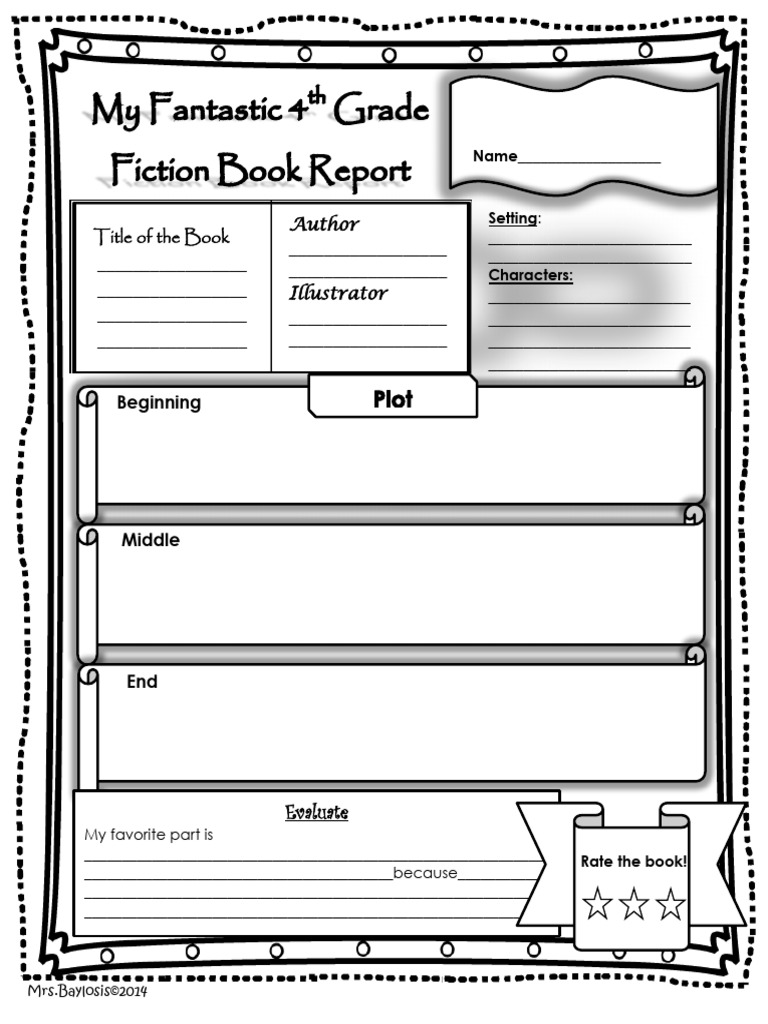 4th Grade Fiction Book Report Template | PDF
