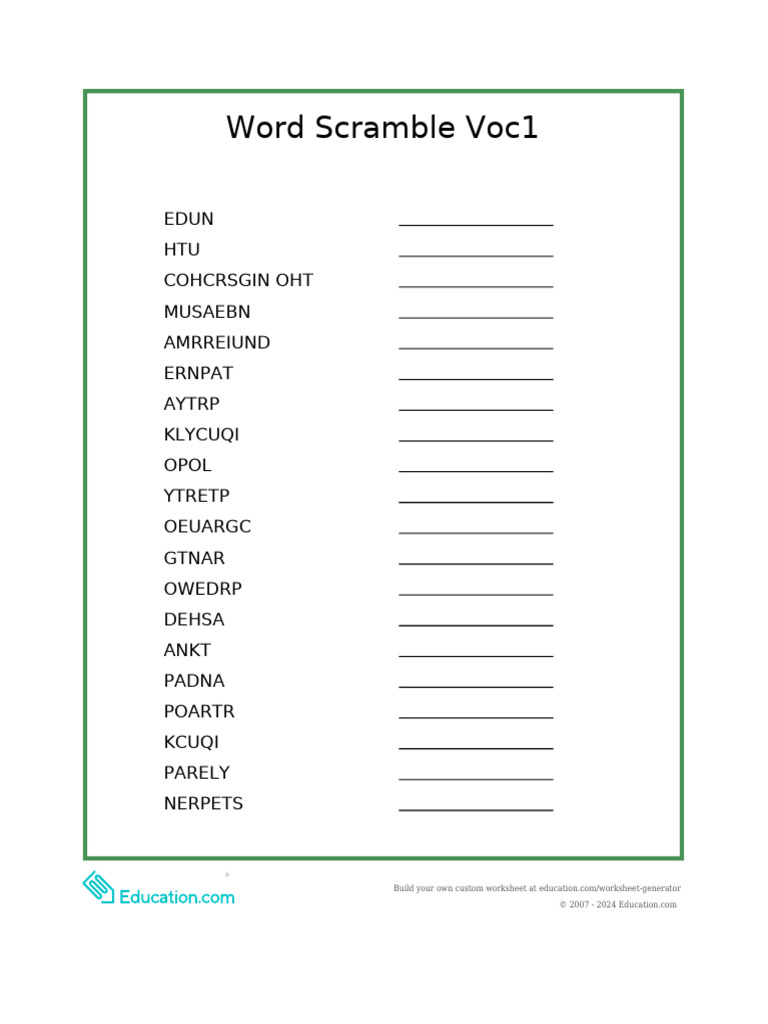 Word Scramble Voc1 | PDF
