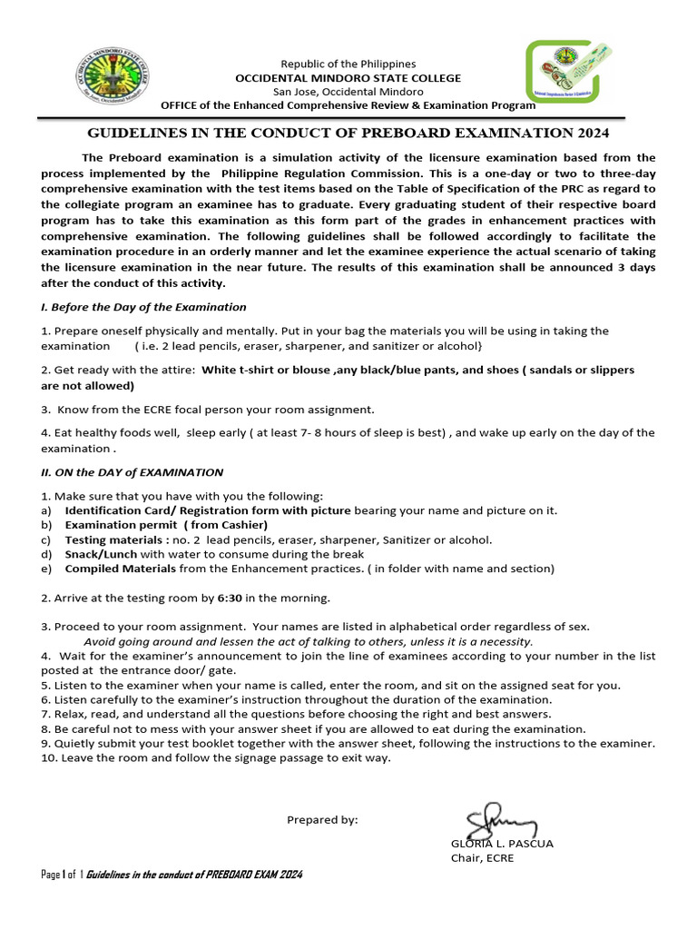 Guidelines in The Conduct of Comprehensive Exam For STUDENTS 1 | PDF