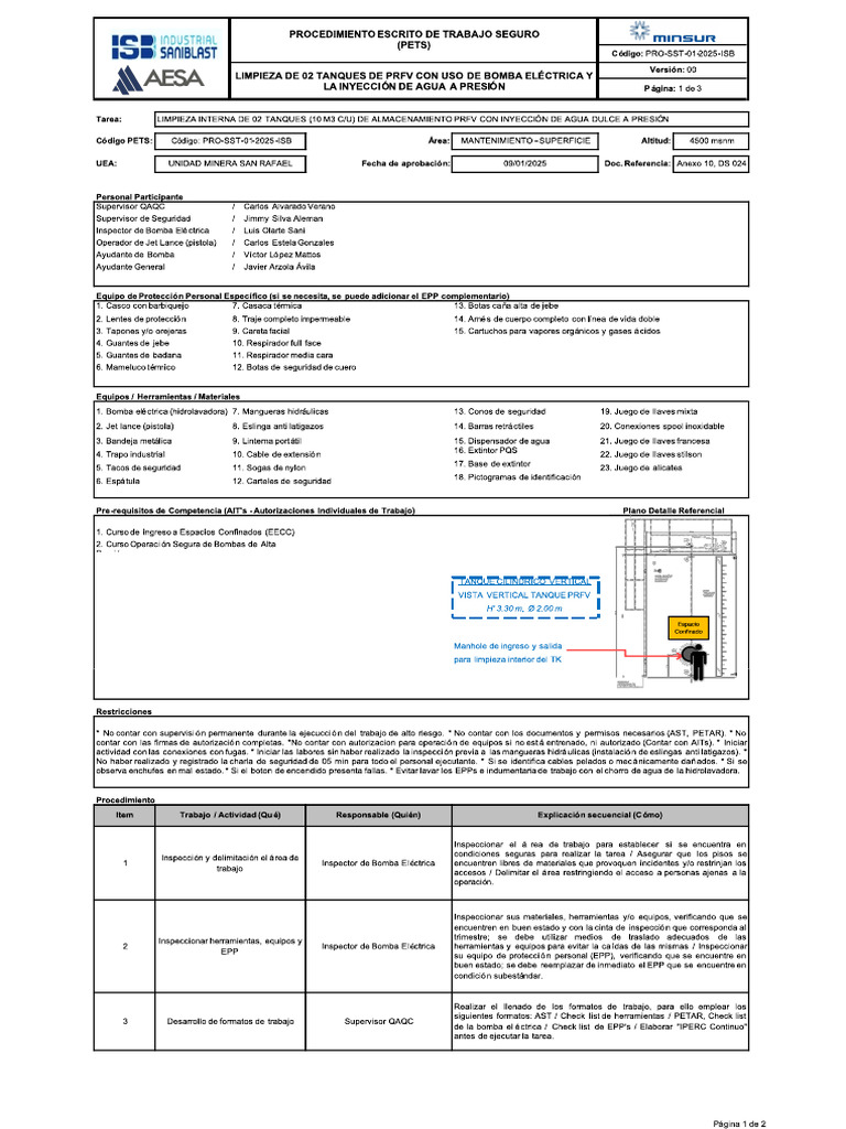 PETS Limpieza de Tanques PRFV | PDF
