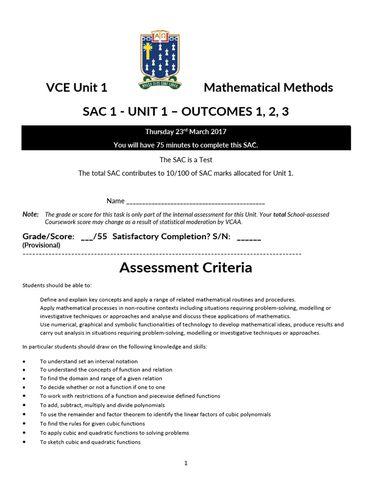 Year 11 Math Methods Test 2 Guide | PDF | Function (Mathematics ...