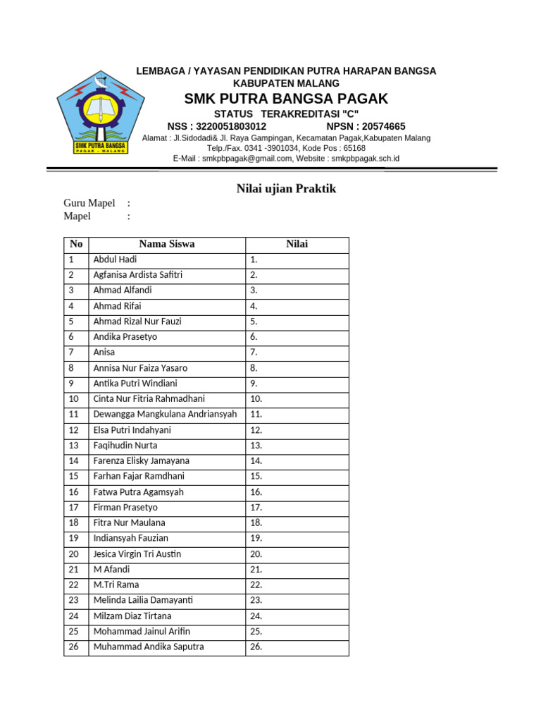 nilai per mapel | PDF