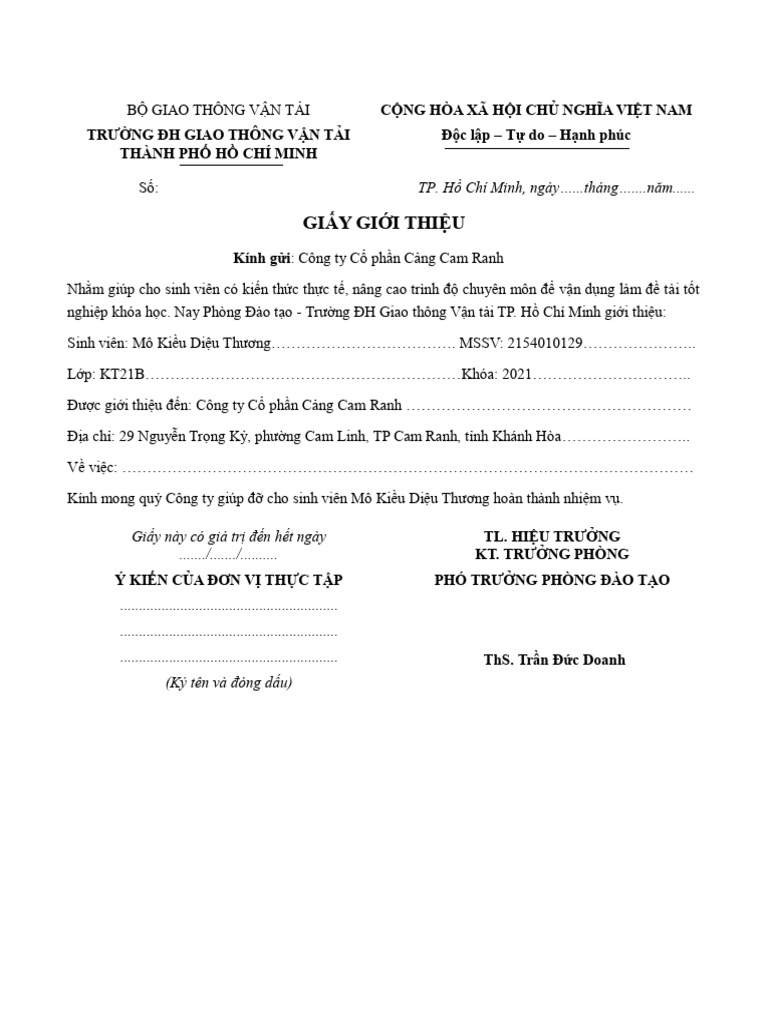 Mau Giay Gioi Thieu Thuc Tap 1 | PDF