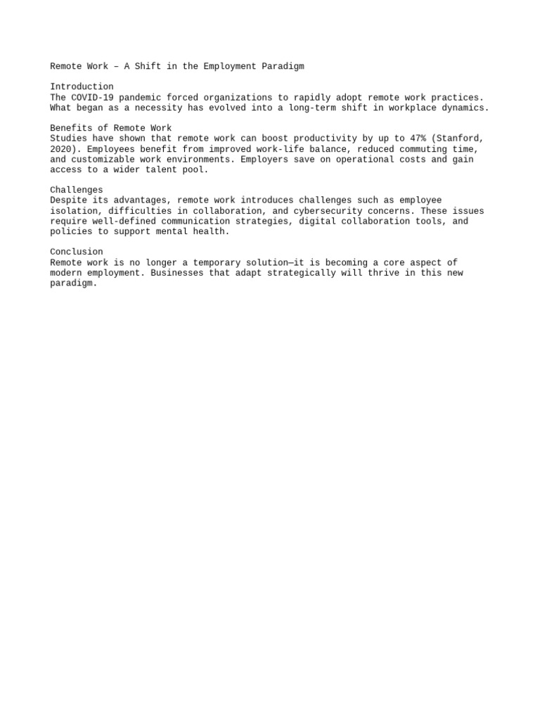 Remote Work - A Shift in The Employment Paradigm (Upgraded) | PDF