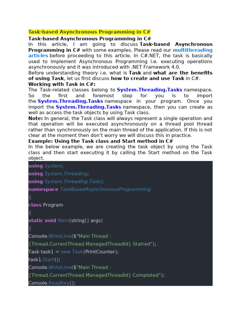 9 • Asynchronous Programming in C# | PDF | C Sharp (Programming Language) | Thread (Computing)