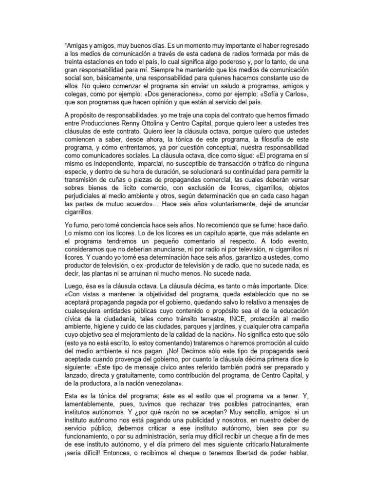 OTTOLINA, RENNY - Primer Programa de 'Renny, en Su Radio' | PDF