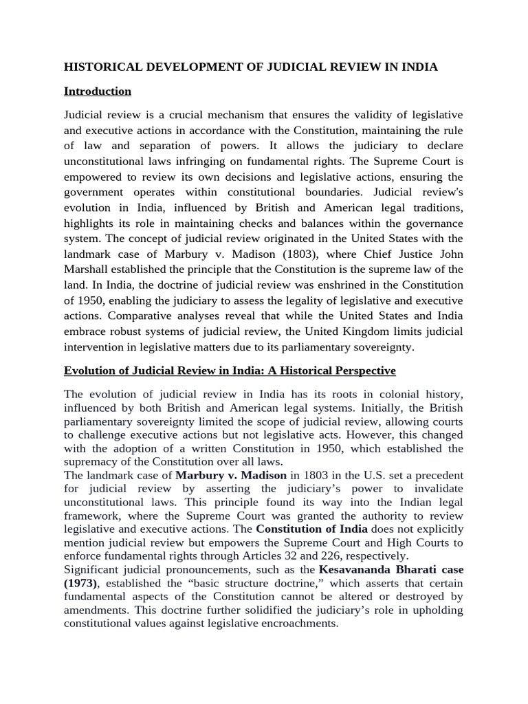 Geer HISTORICAL DEVELOPMENT OF JUDICIAL REVIEW IN INDIA | PDF | Judicial Review | Constitution