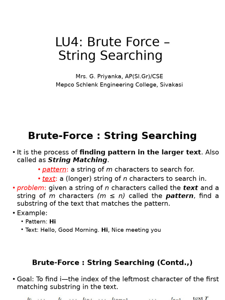 LU4 String Searching v1 | PDF | Algorithms | Formalism (Deductive)