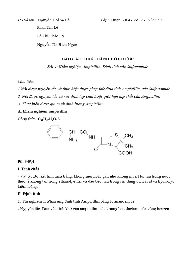 BCTH Hoa Duoc Bai 4 Nhom 3 To 2 Duoc 3k4docx PDF Free | PDF