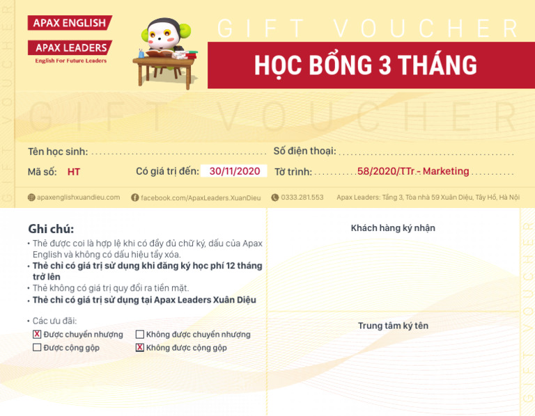 Voucher Hoc Bong 3 Thang | PDF