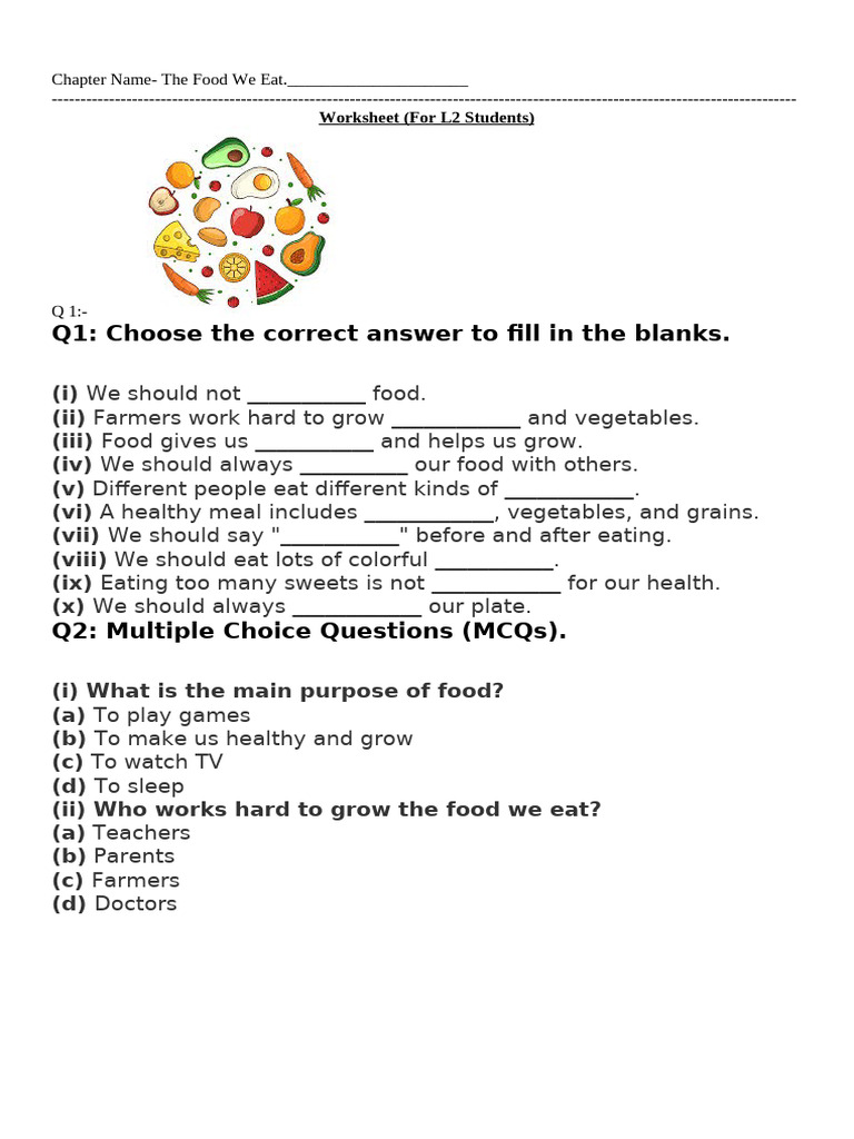 The Food We Eat Worksheet L 2 | PDF