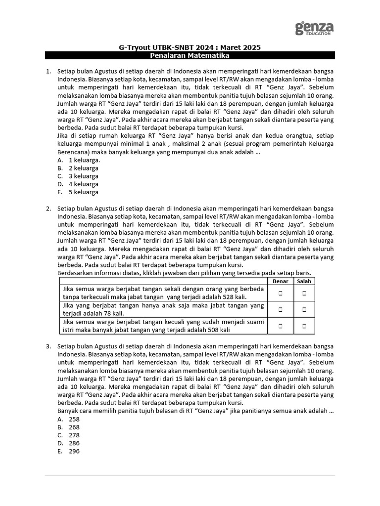 Soal Sub Tes PM (Maret 2025) | PDF