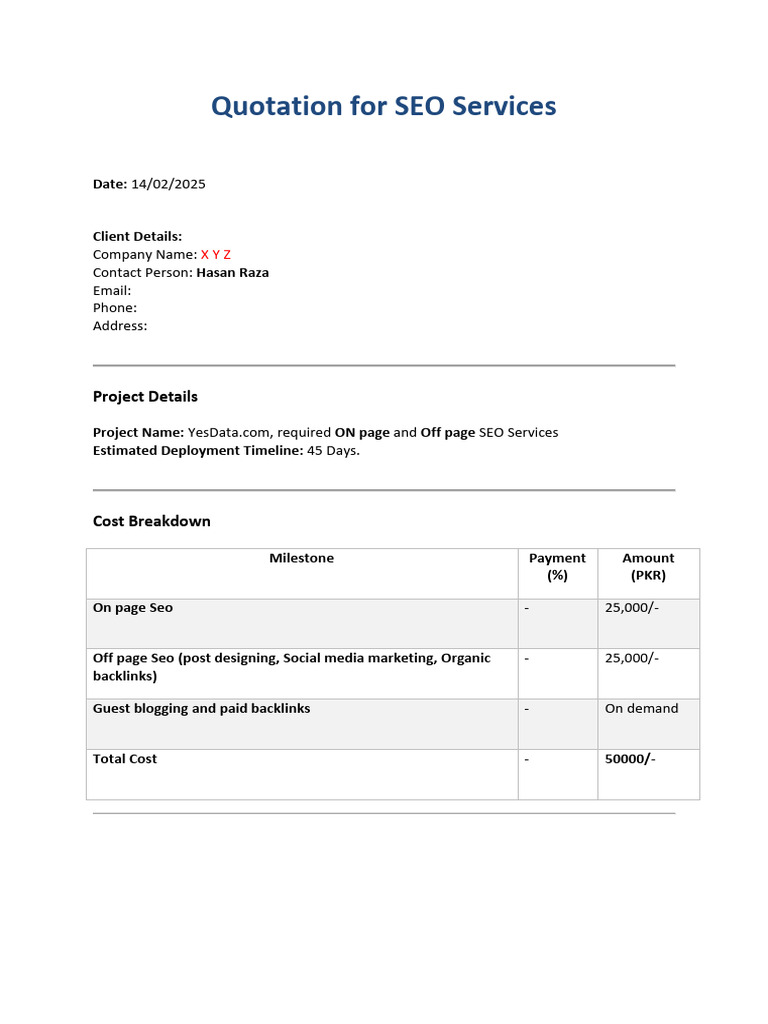 Quotation For SEO Services | PDF