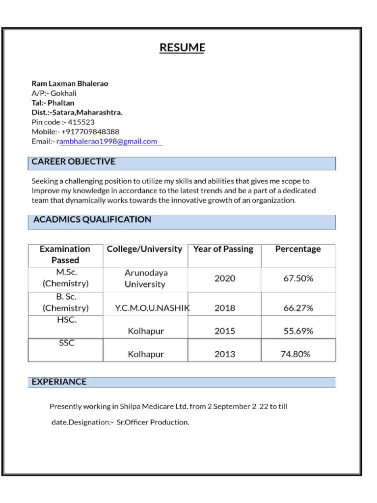 Ram Bhalerao CV | PDF