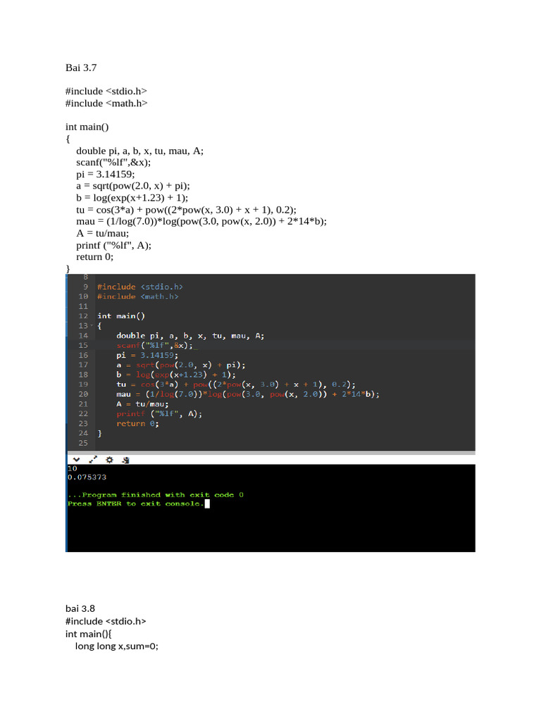 C Program Examples: Math and Sum Logic | PDF