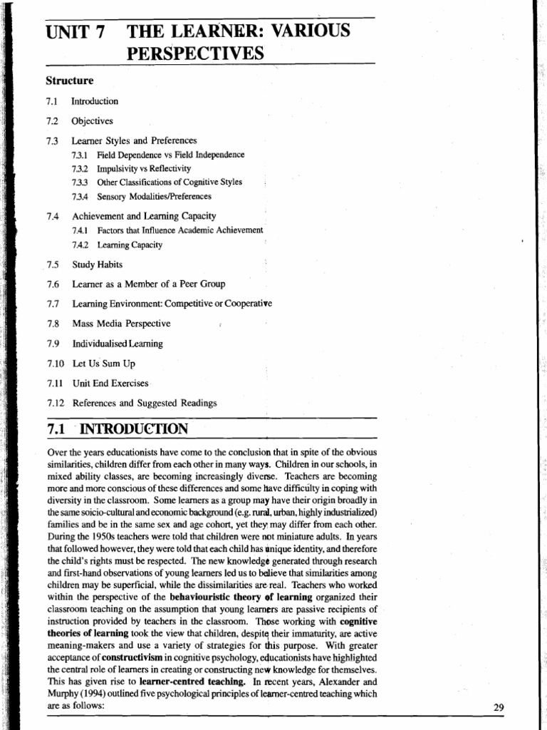 Unit-7 Learning Perspectives Psychology | PDF | Learning | Learning Styles