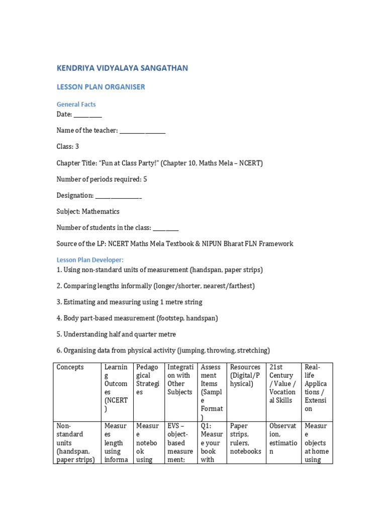 Class 3 Maths: Fun at Class Party Plan | PDF | Measurement