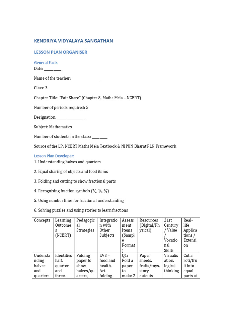 Class 3 Fair Share Lesson Plan | PDF | Mathematics | Teachers