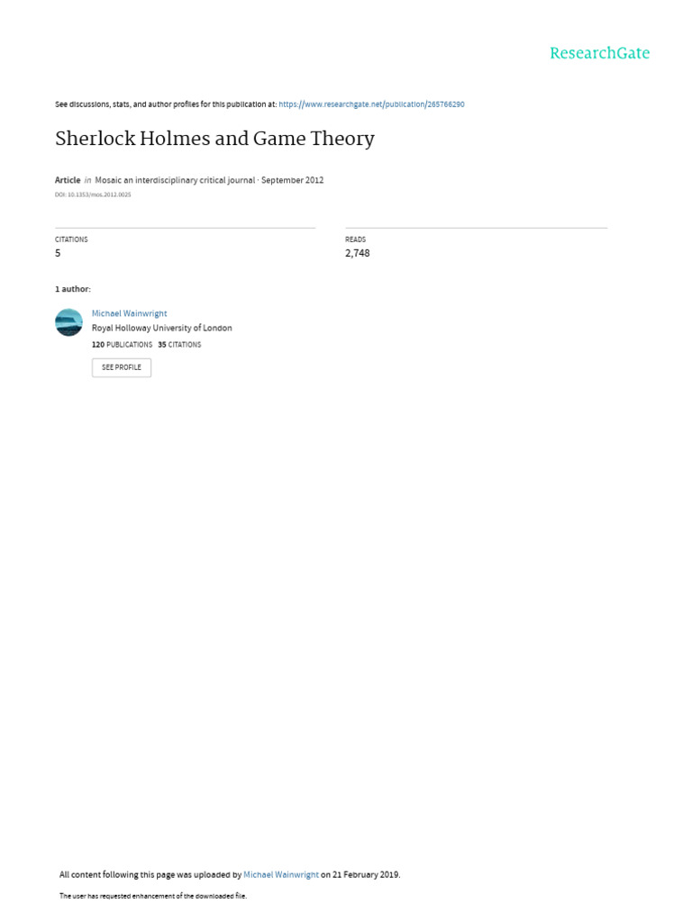 Sherlock Holmes Through Game Theory | PDF | The Final Problem ...